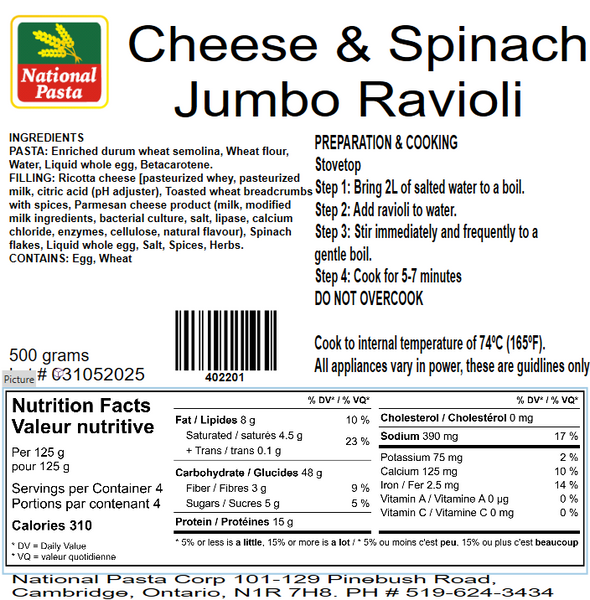 Cheese and Spinach Jumbo Ravioli – nationalpasta